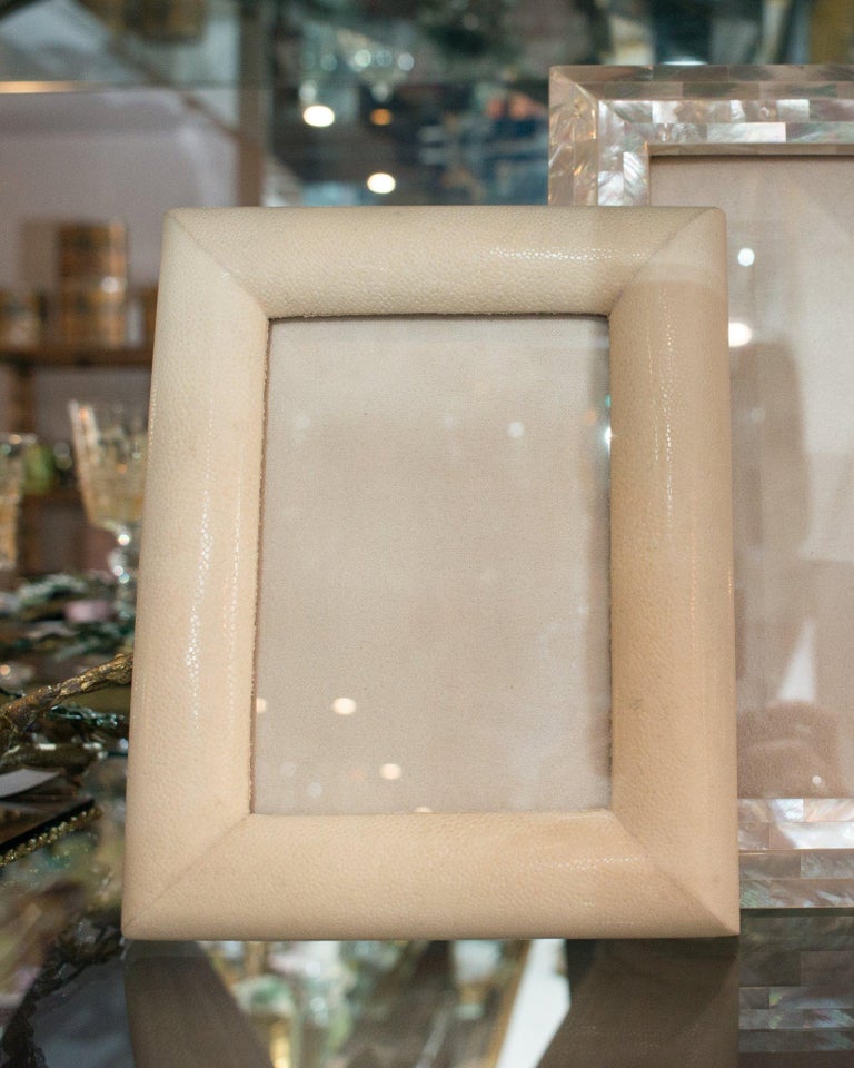Medium Cream Authentic Shagreen Leather Covered Picture Frame at 1stDibs