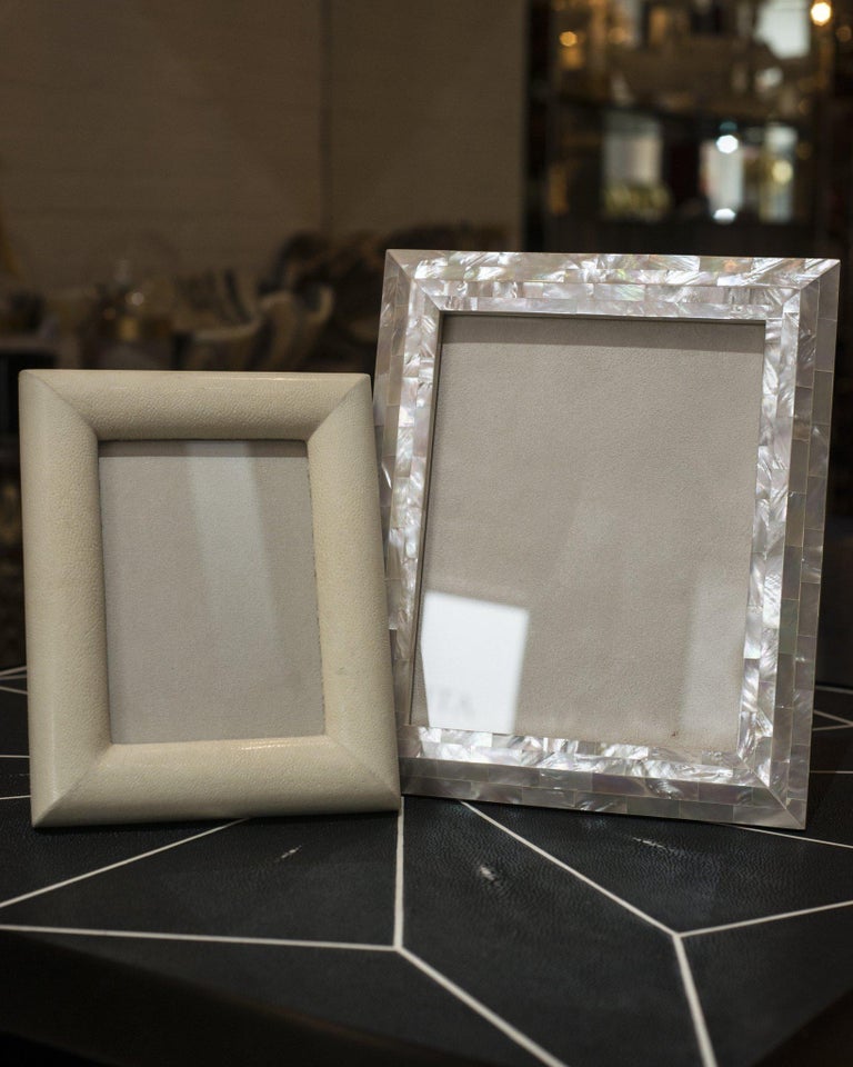 Medium Cream Authentic Shagreen Leather Covered Picture Frame at 1stDibs