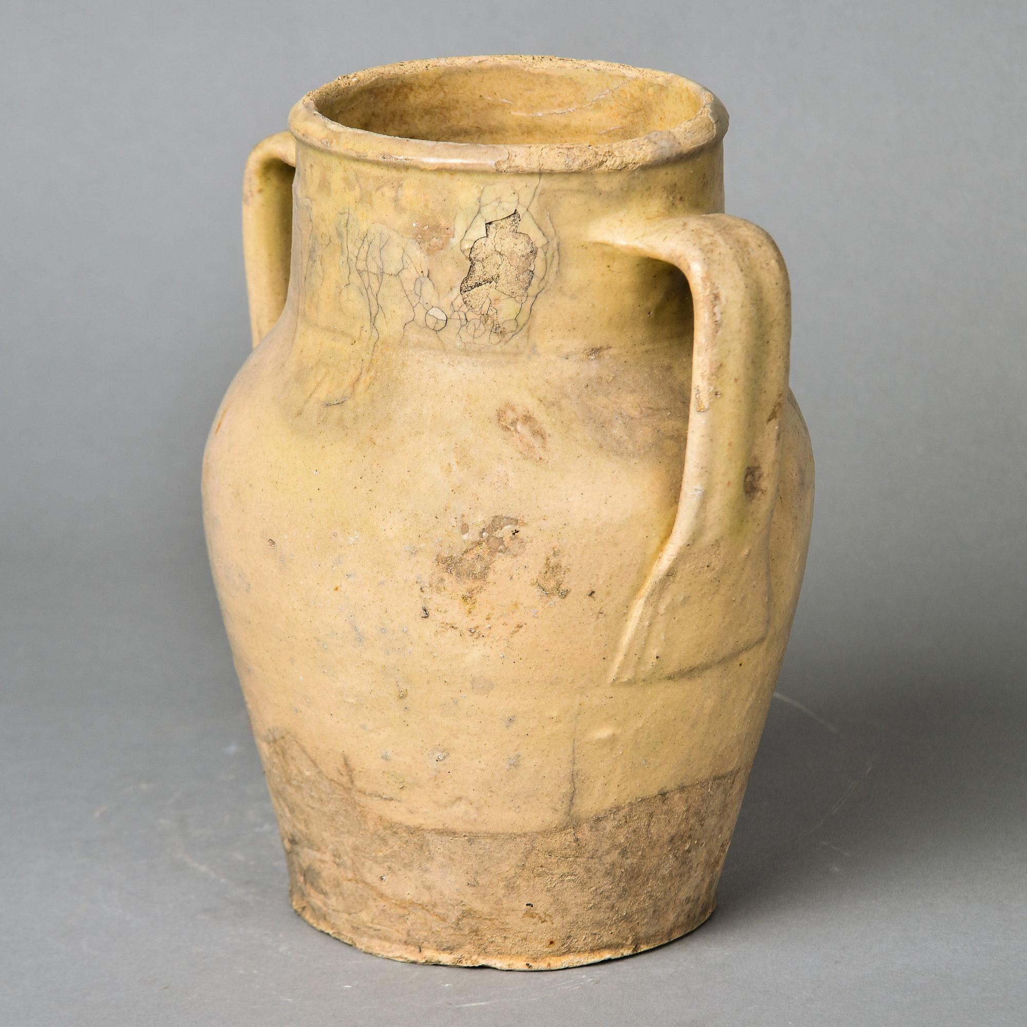 Medium Early 20th Century French Pot with Handles and Green Accents For ...