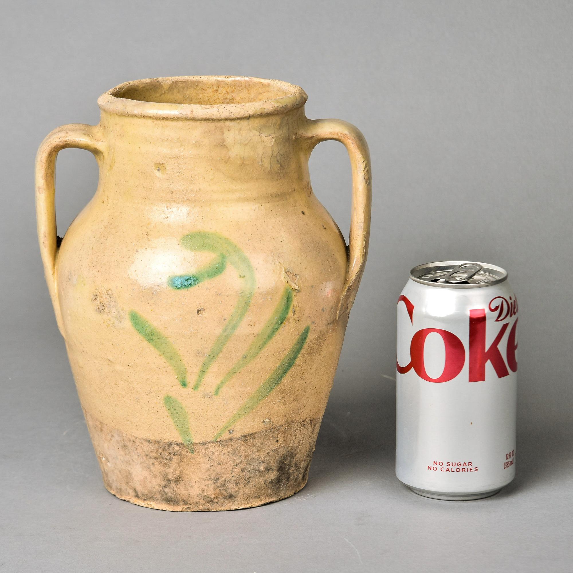 Medium Early 20th Century French Pot with Handles and Green Accents For ...