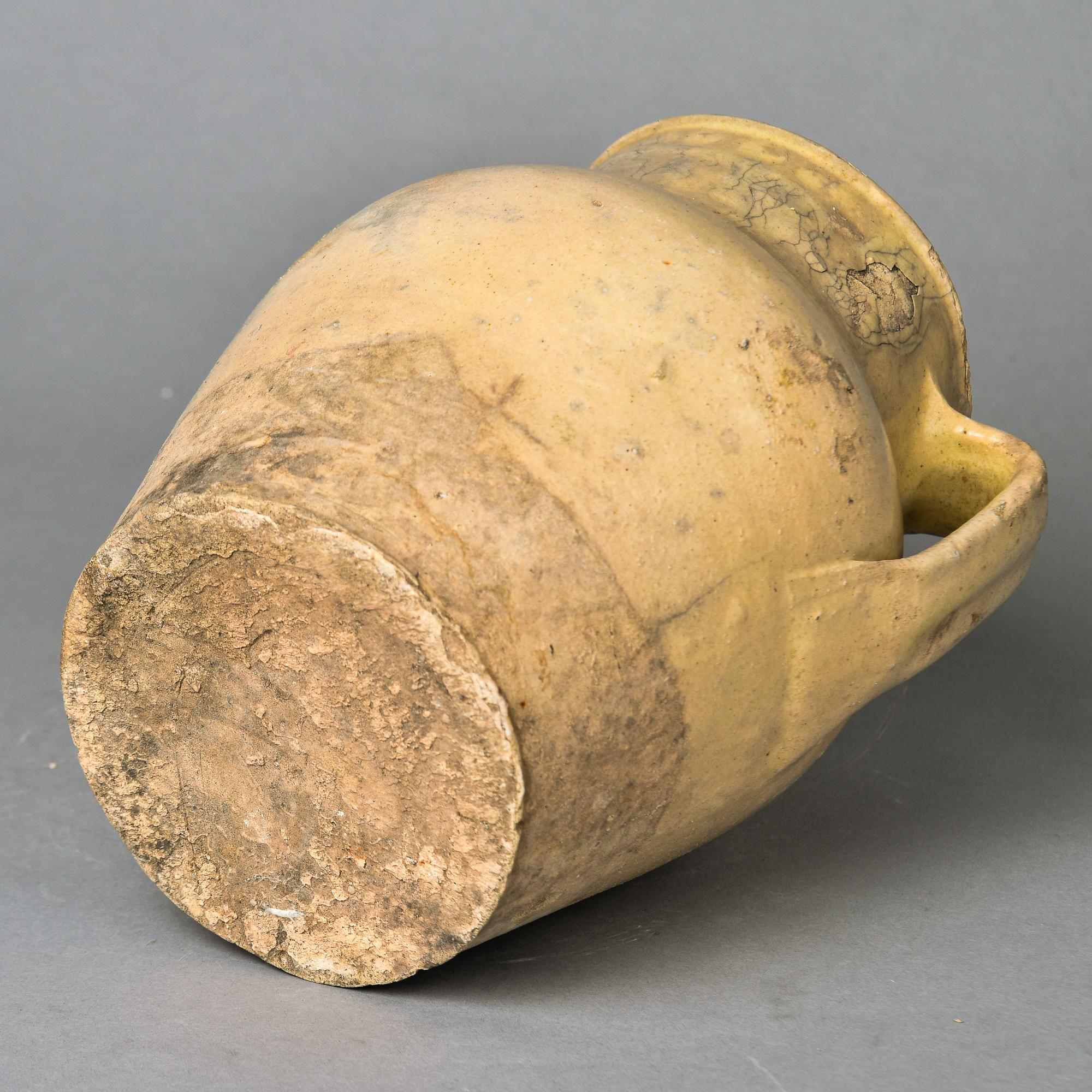 Medium Early 20th Century French Pot with Handles and Green Accents For ...