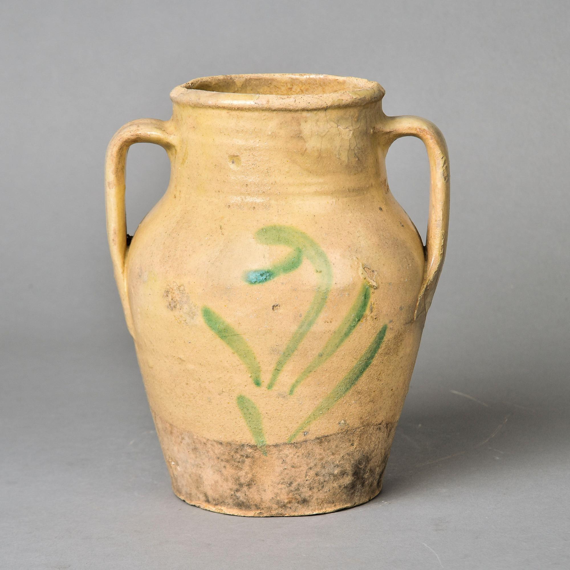 Medium Early 20th Century French Pot with Handles and Green Accents For ...