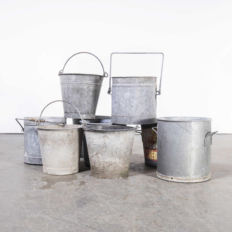 Medium French Galvansied Buckets, Planters For Sale at 1stDibs