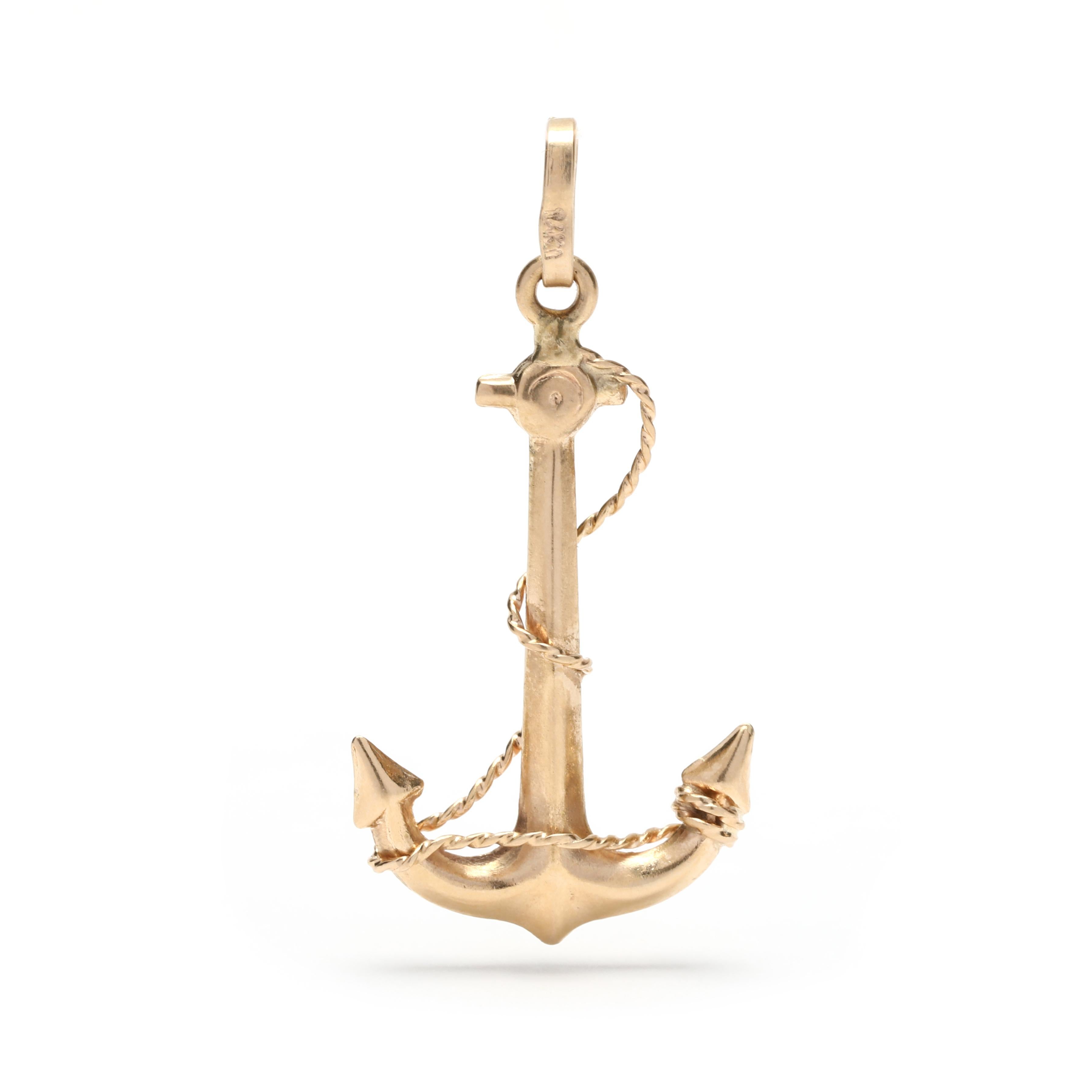 Medium Gold Anchor Charm, 14K Yellow Gold, Simple Anchor For Sale at ...