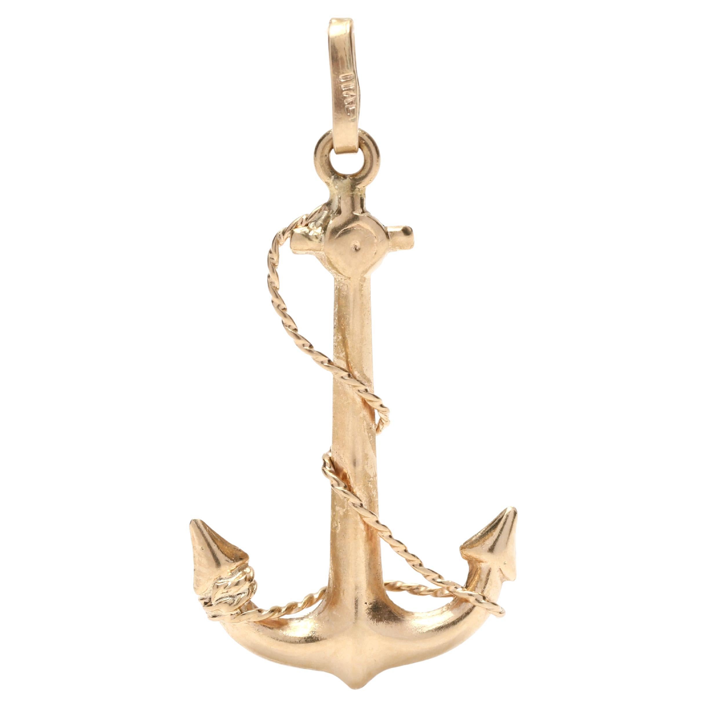 Anchor with Rope 14K Yellow Gold Pendant For Sale at 1stDibs