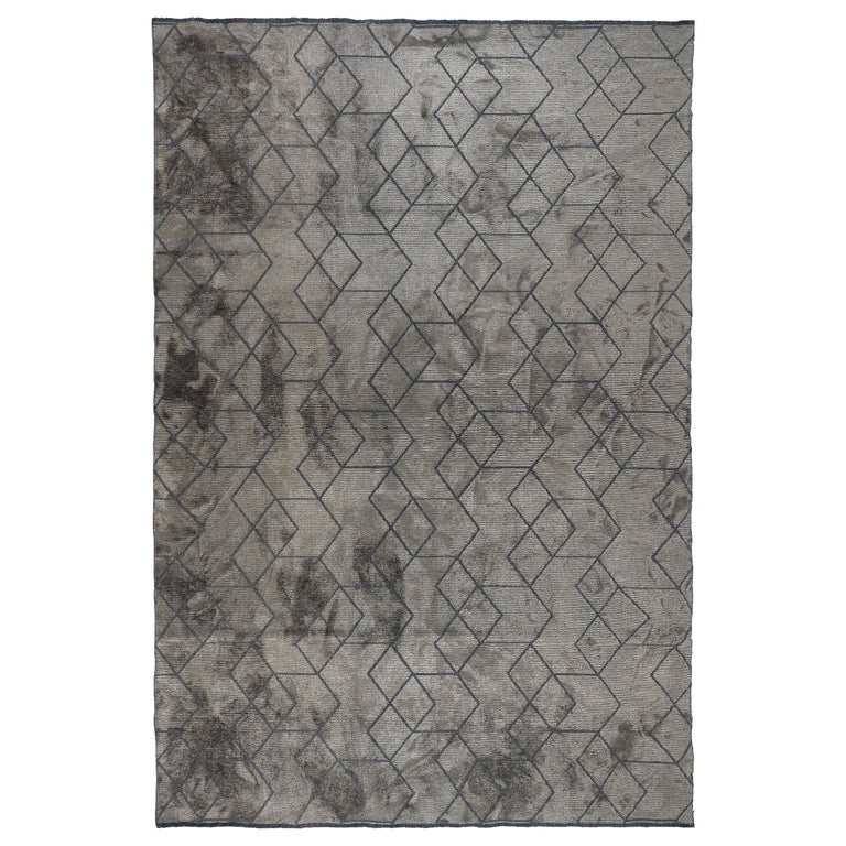 Medium Gray Tonal Dark Gray Pattern Contemporary Design Luxury Soft Rug ...
