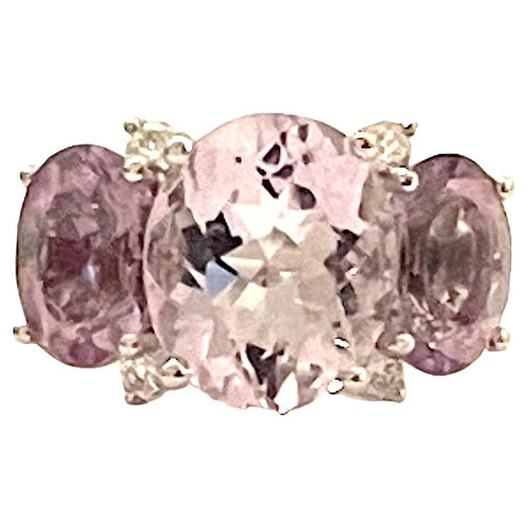 Medium Gum Drop Ring with Morganite and Rose De France Amethyst and Diamonds For Sale at 1stDibs