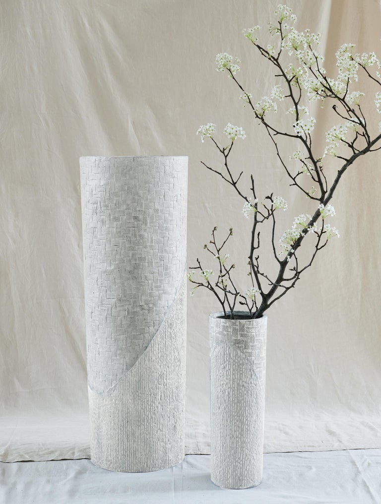 Medium White and Gray Limestone and Paper Composite Vessel by Studio ...