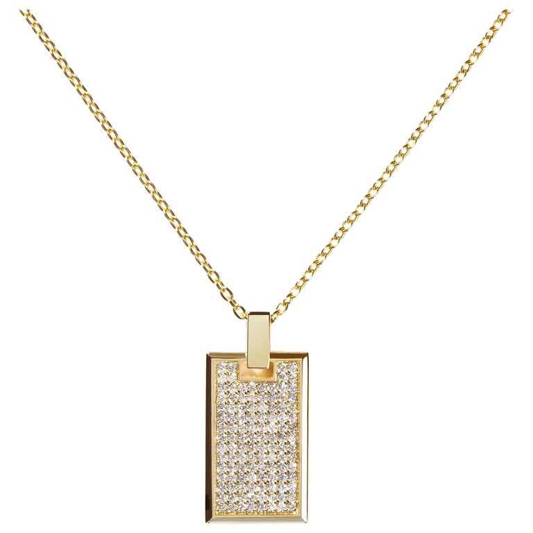 Medium Pave Diamond Tag Necklace in 18k Yellow Gold For Sale at 1stDibs