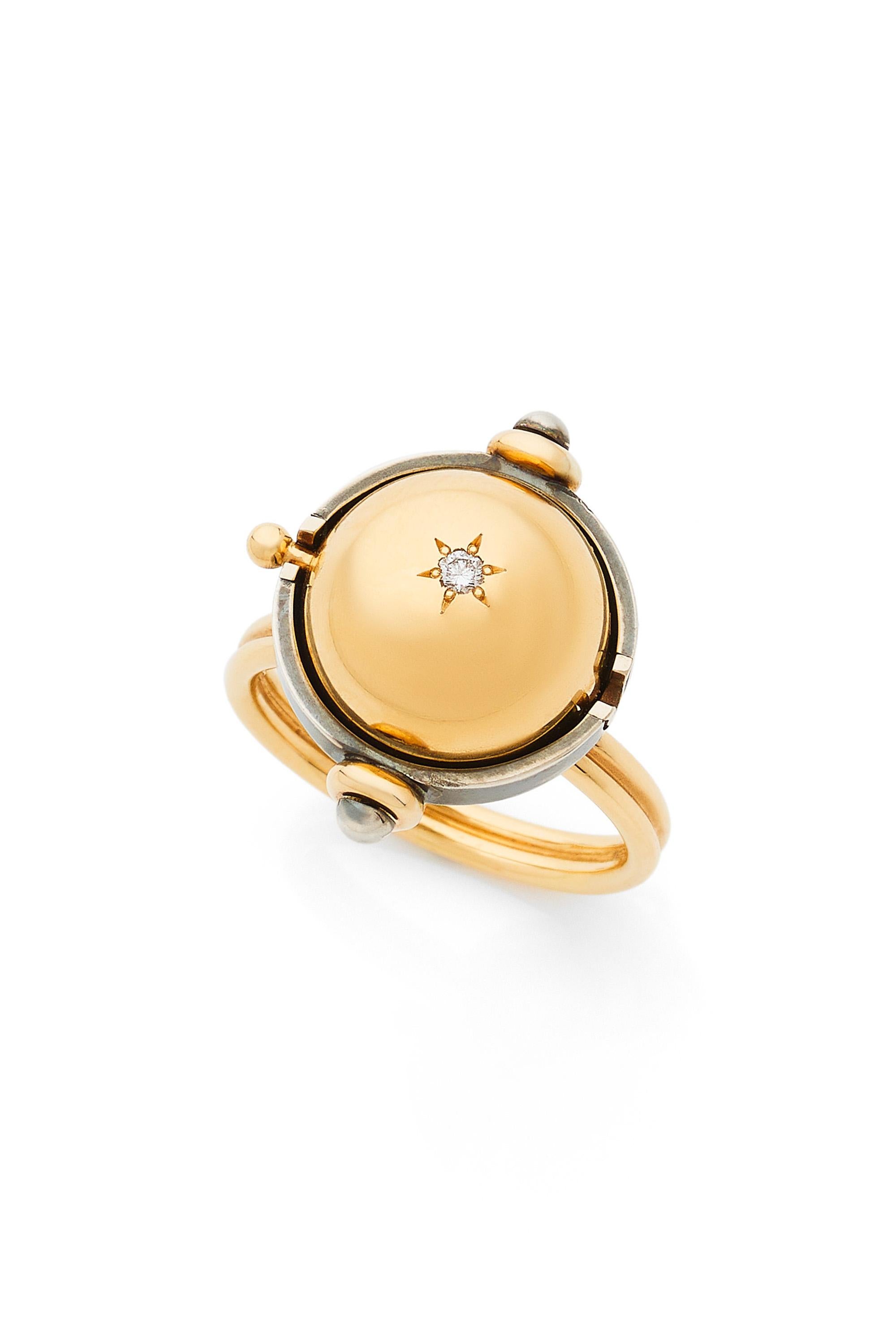 Medium Ruby and Diamond Sphere Ring in 18k Yellow Gold by Elie Top For ...