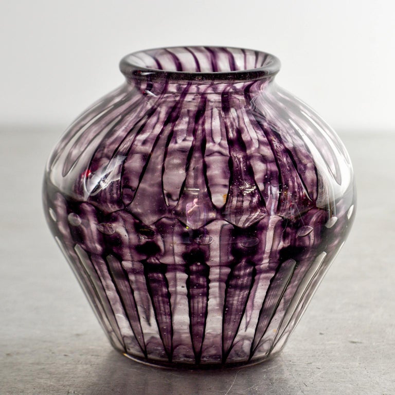 Medium Signed Aubergine Verlys Glass Vase at 1stDibs | aubergine glass ...