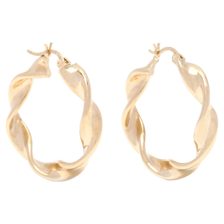 Medium Twist Gold Hoop Earrings, 14K Yellow Gold, Simple Gold For Sale ...