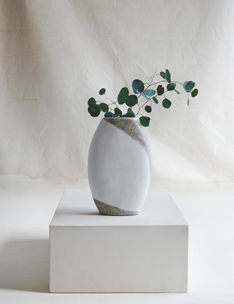 Medium Brown and White Limestone and Wood Vessel by Studio Laurence For ...