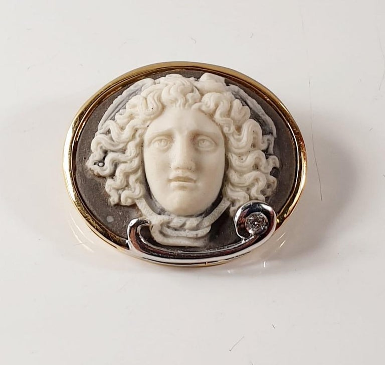 Medusa Cameo in 18k Gold and Diamond Pendant For Sale at 1stDibs