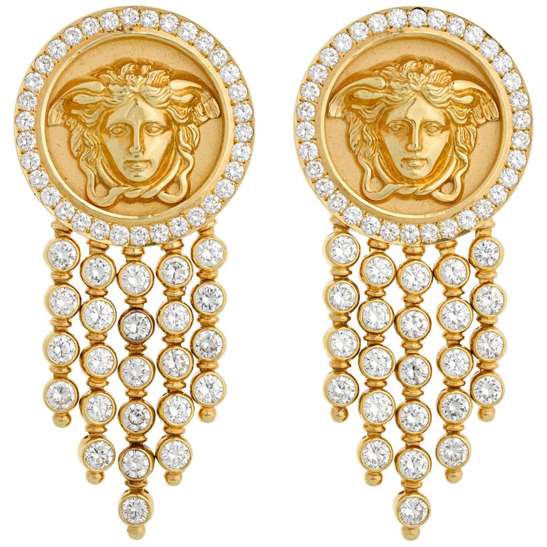 Medusa Gold and Diamond Earrings by Versace at 1stDibs