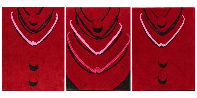 Meg Franklin - "Skim Red" Contemporary Still Life Triptych Painting on Velvet, 2018 For Sale at ...
