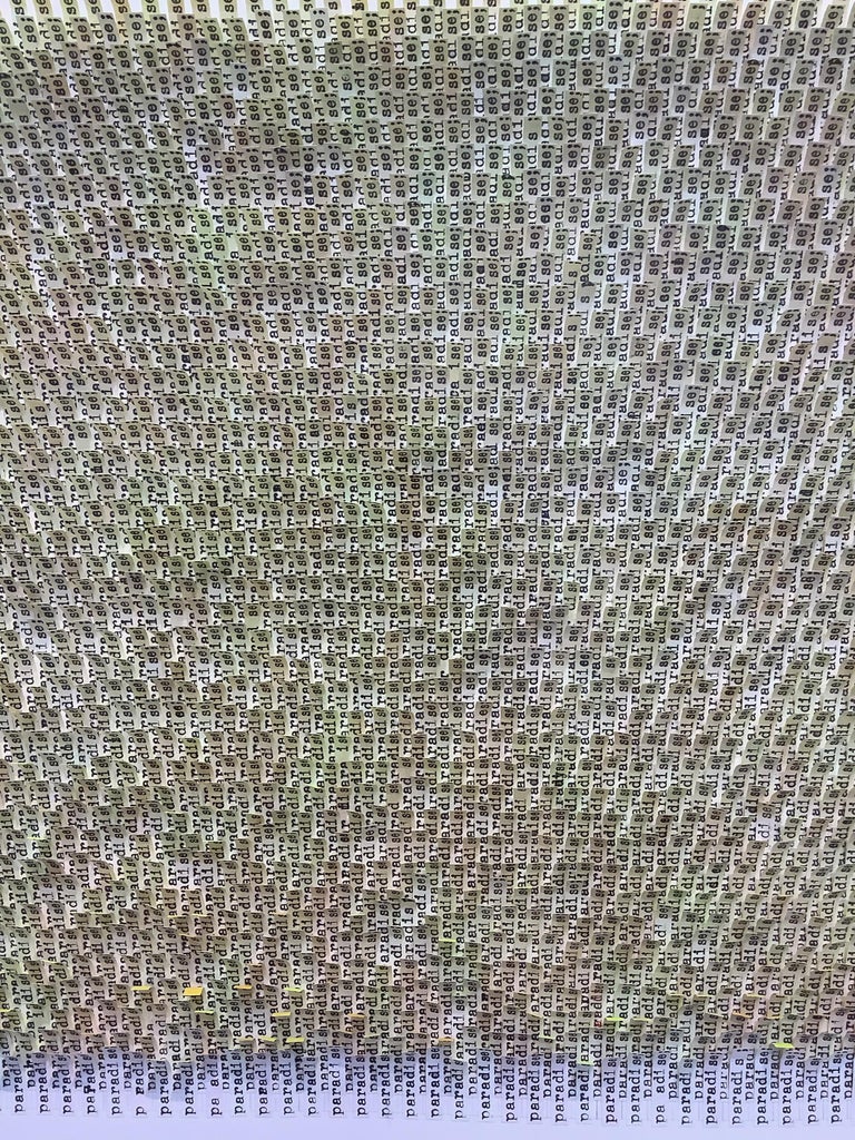 Meg Hitchcock - Paradise, Cut Text Collage of Words on White Paper with ...