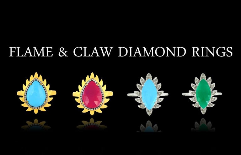 Flame Turquoise Diamond Pendant Necklace For Sale at 1stDibs