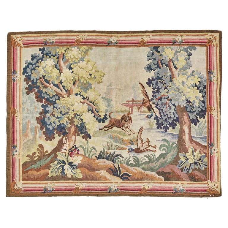 Mehraban 1900's Antique Horizontal French Tapestry For Sale at 1stDibs