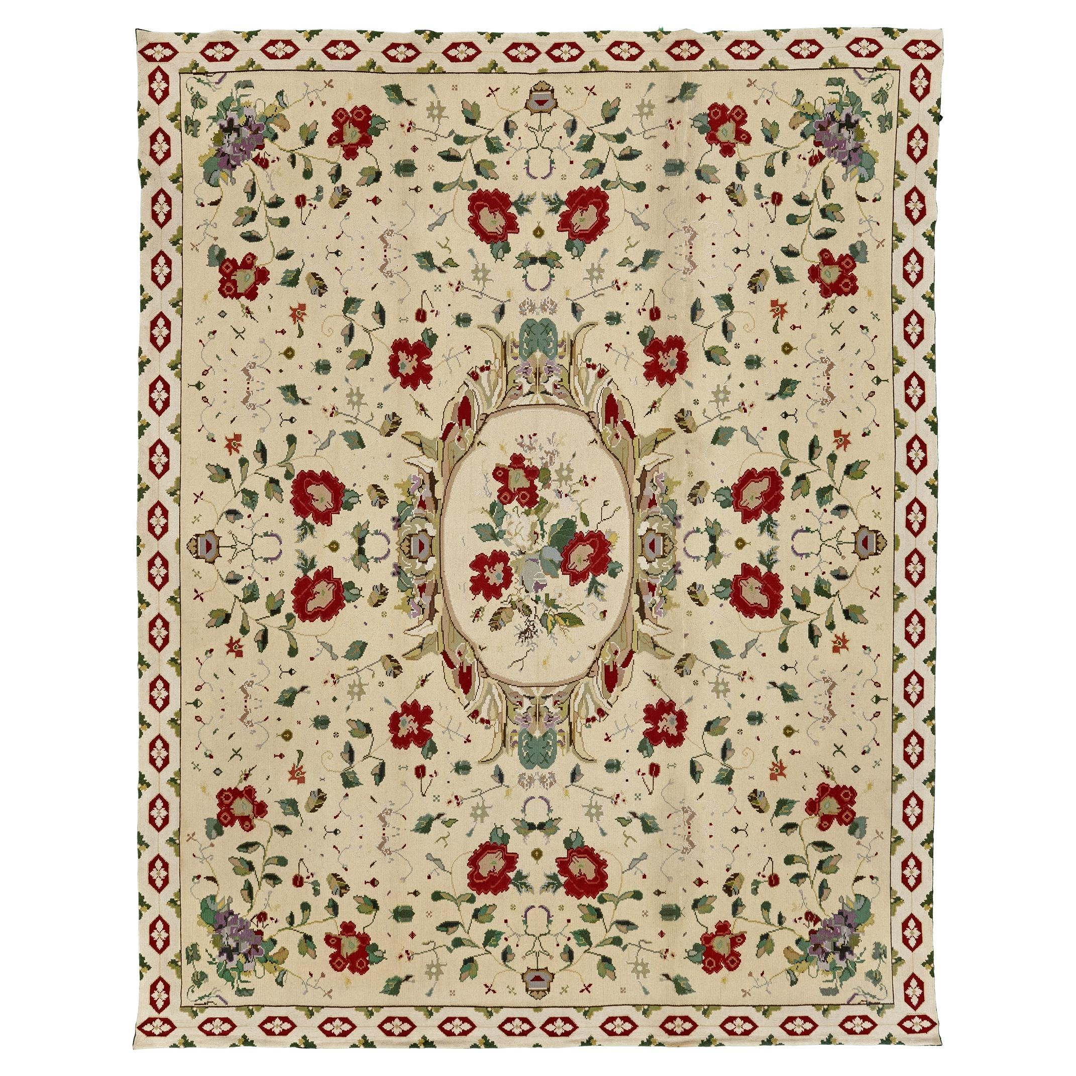 Vintage Portuguese Needlepoint Flat-Weave Rug at 1stDibs