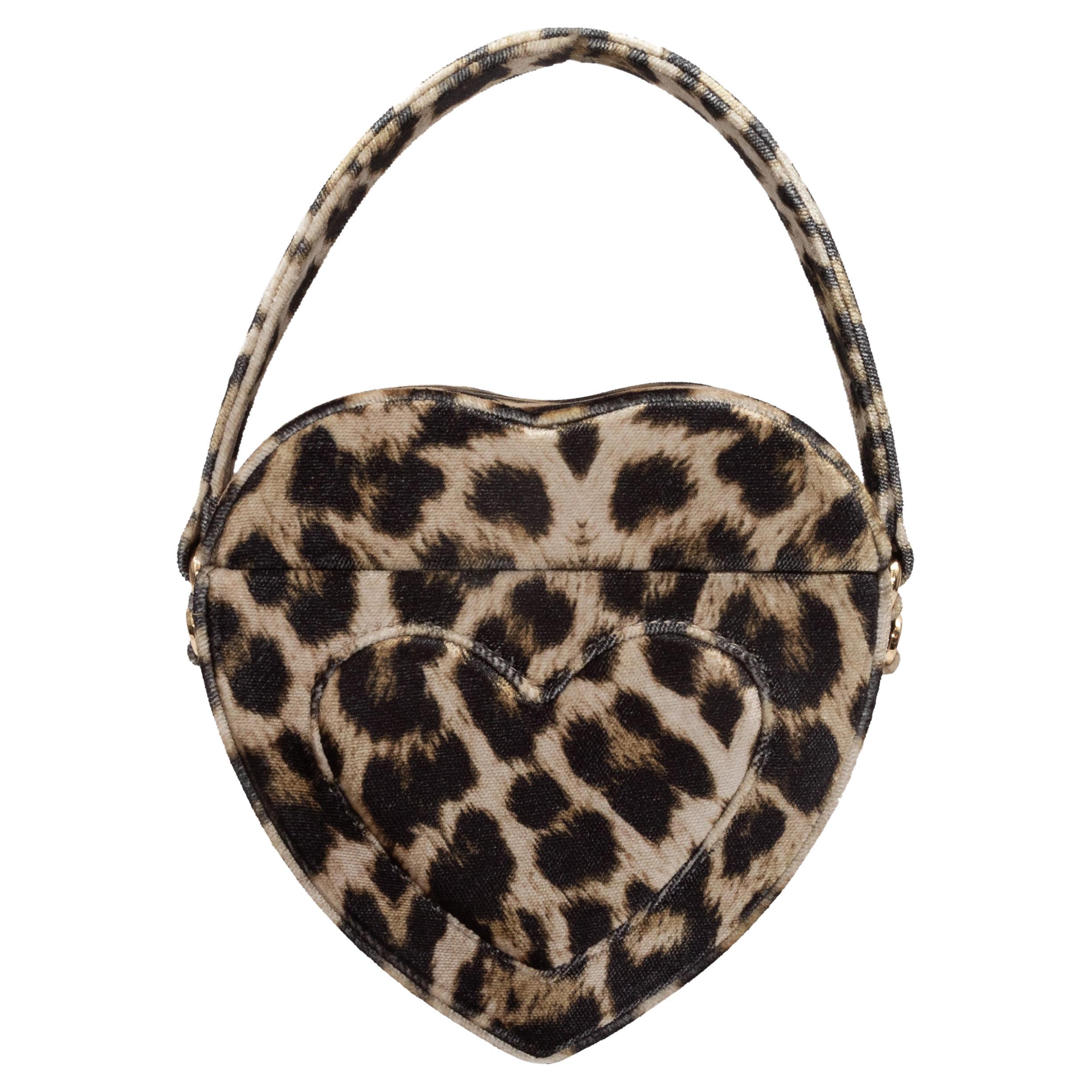 Mehry Mu Black and Beige Leopard Print Heart Purse For Sale at 1stDibs