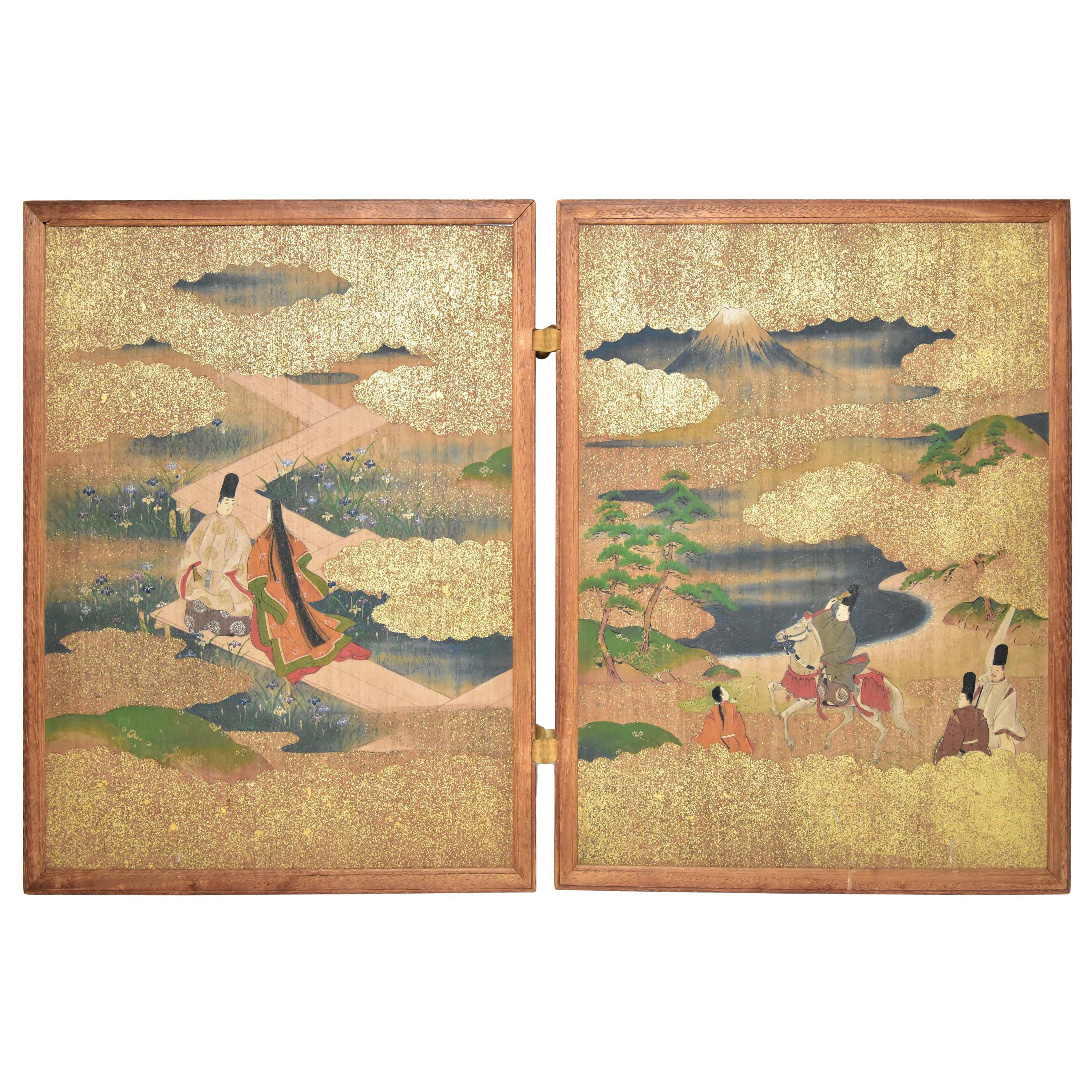 Japanese Painted Fusuma Door Panels at 1stDibs