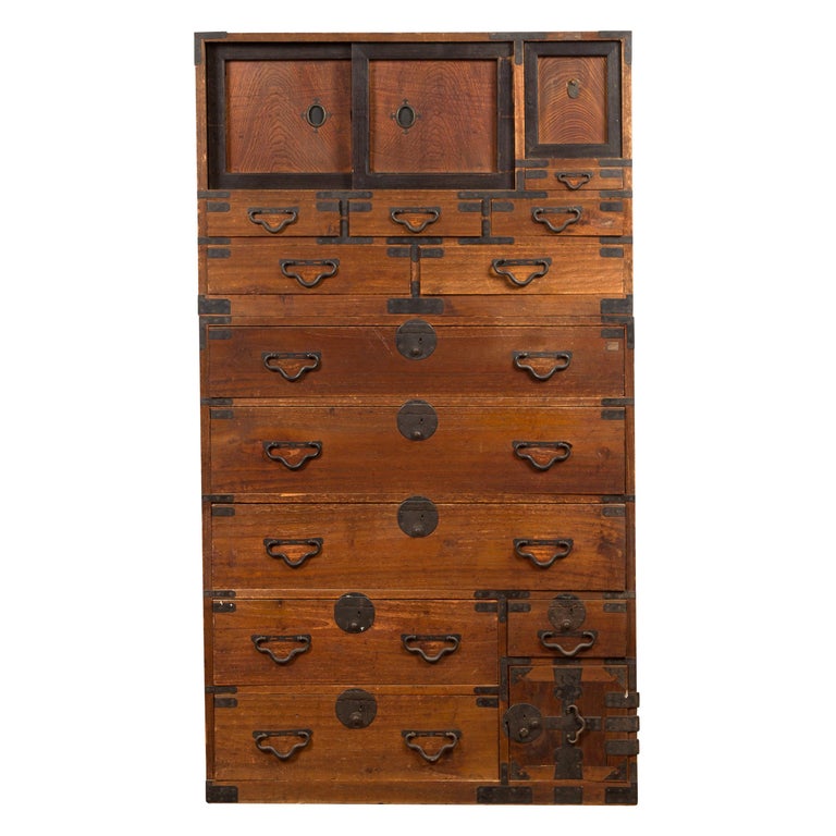 Meiji Period 19th Century Japanese Tansu Chest with Sliding Panels and ...
