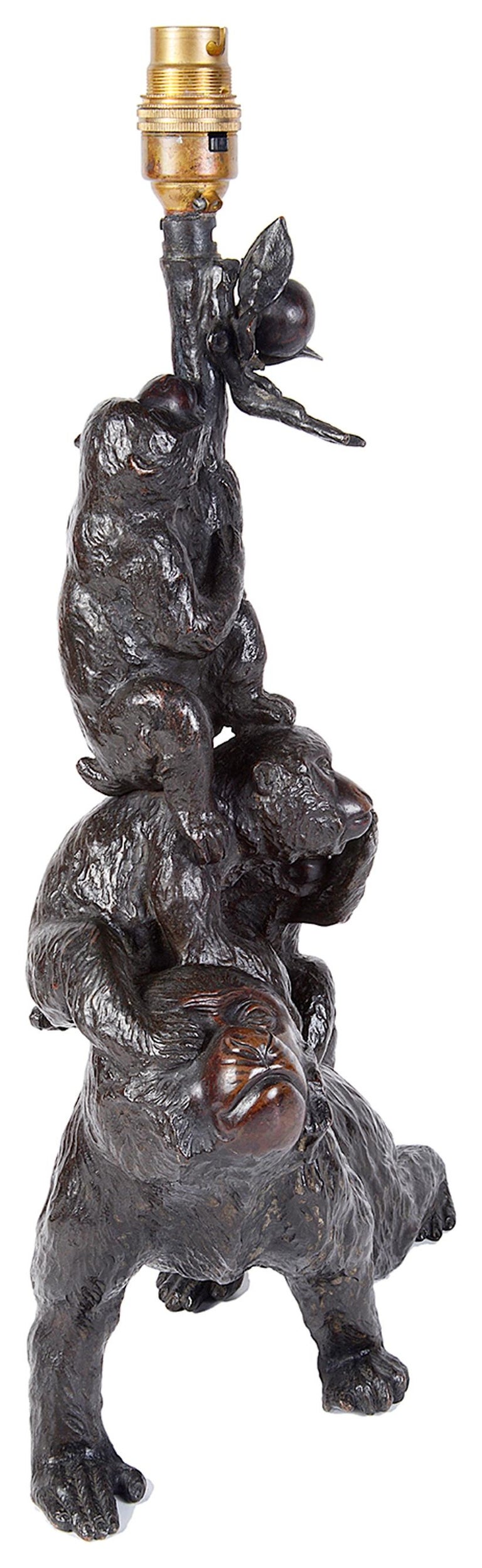 Meiji Period Bronze Study of Monkeys Playing / Lamp For Sale at 1stDibs ...