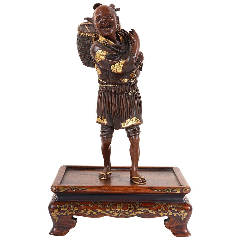 Meiji Period Japanese Miayo Bronze Figure Bird Catcher For Sale at 1stDibs