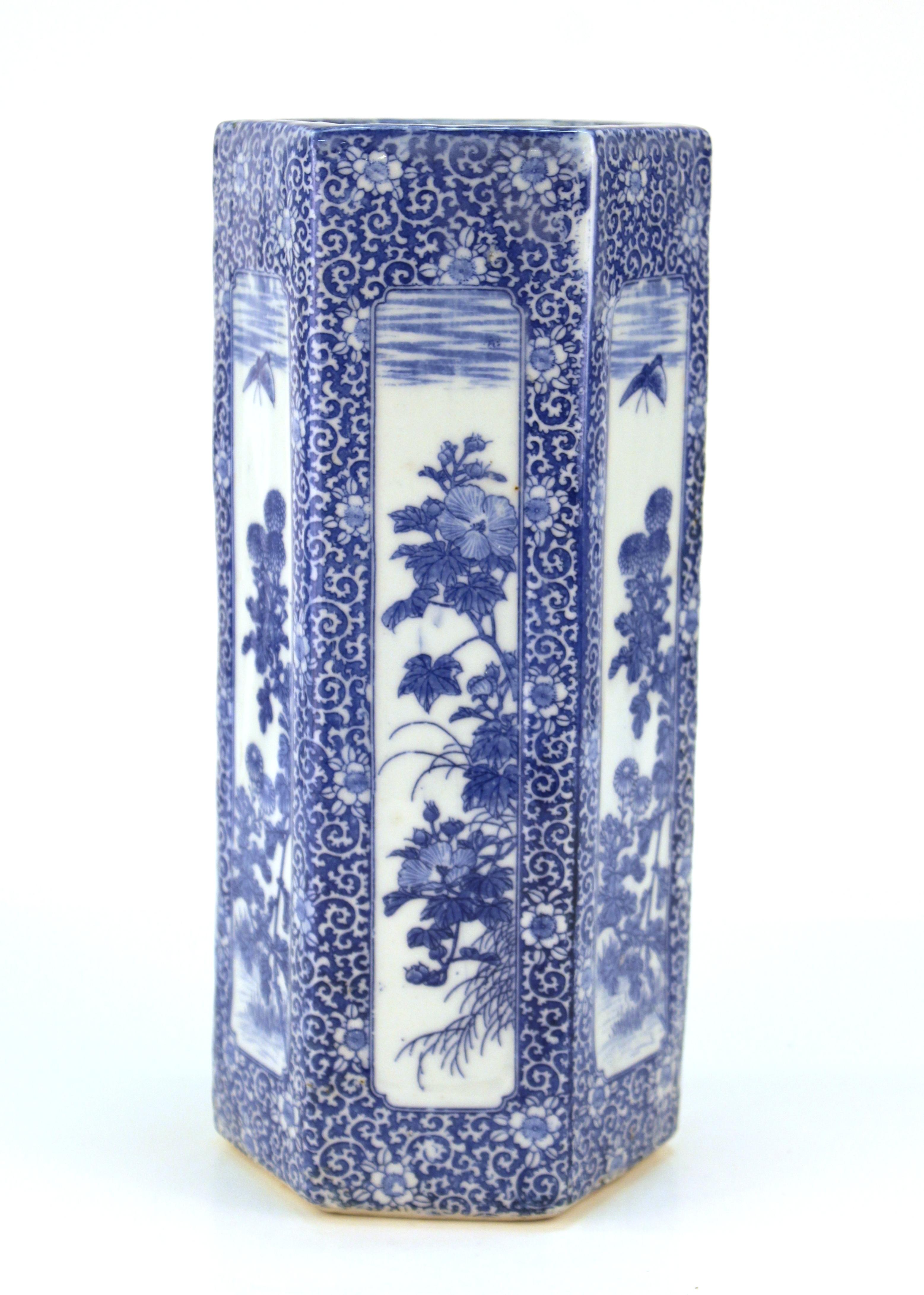 Meiji Period Japanese Transferware Porcelain Hat Stand Vase in Blue and ...
