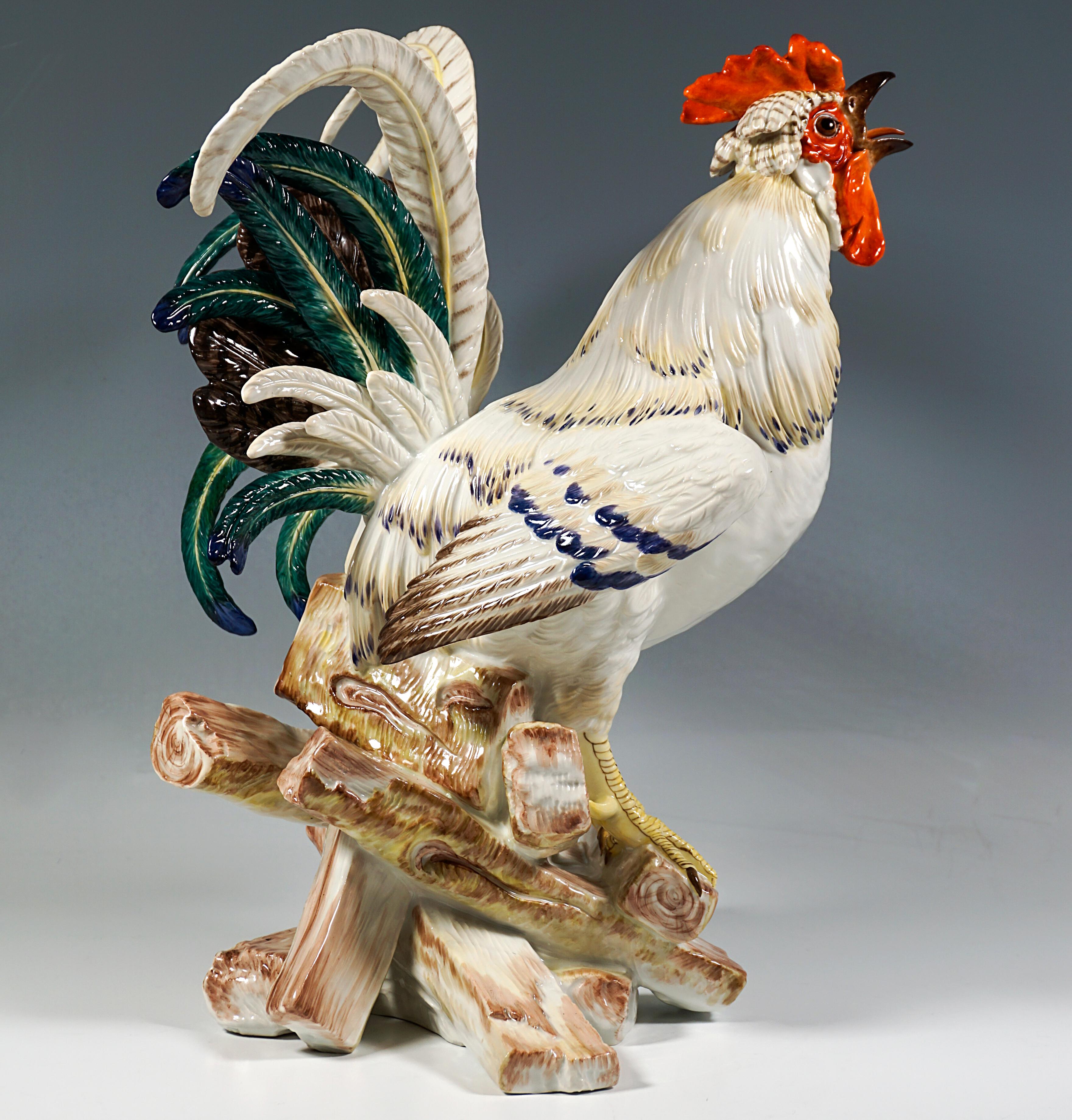 Meissen Animal Figure, Rooster On Wood Pile, by J.J. Kaendler, Germany ...