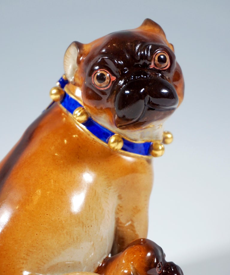 Meissen Dog Group Pug With Puppy And Bells by J.J. Kaendler Germany ca ...