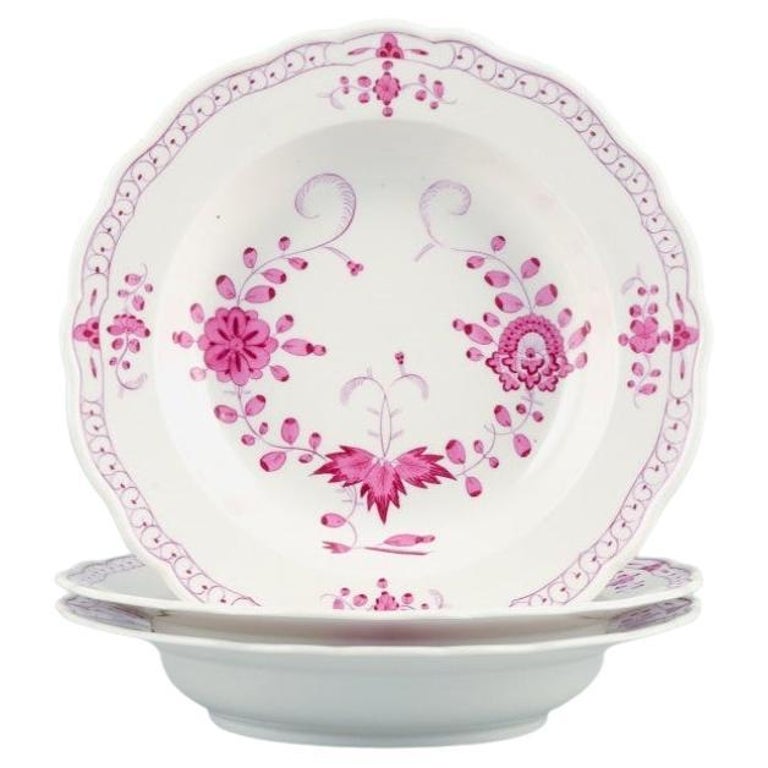 Meissen, Germany, Pink Indian, set of three deep plates. Approx. 1900 ...