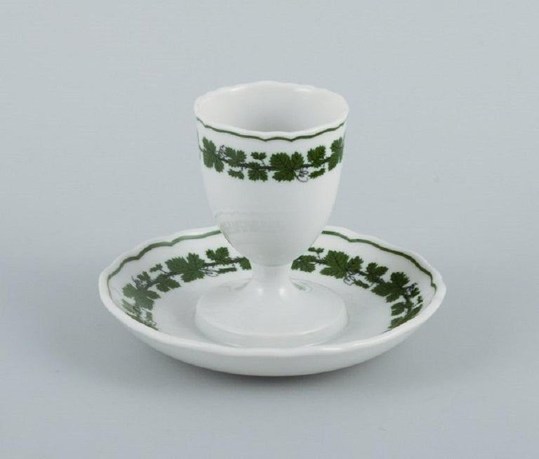 Meissen. Green Ivy Vine, Four Parts, Egg Cup, Cup, Saucer and Cream Jug ...