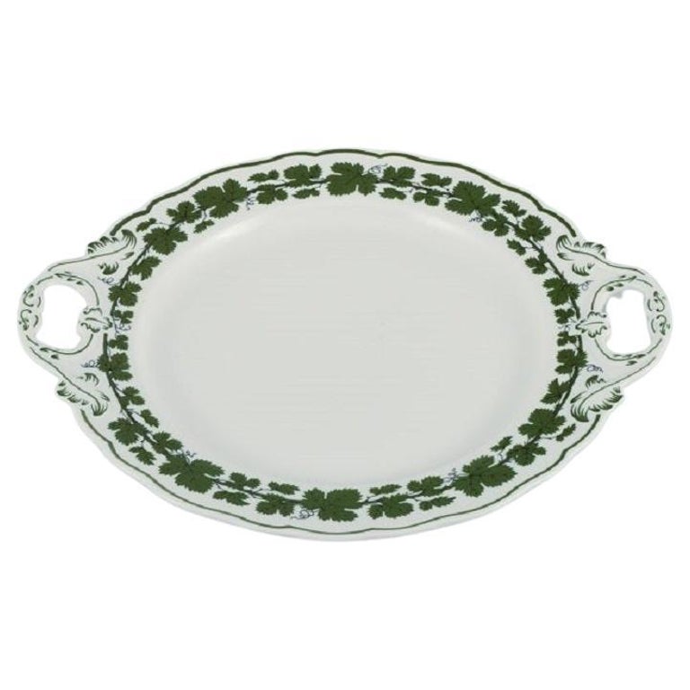 Meissen, Green Ivy Vine Leaf, Round Dish with Handle in Hand Painted ...