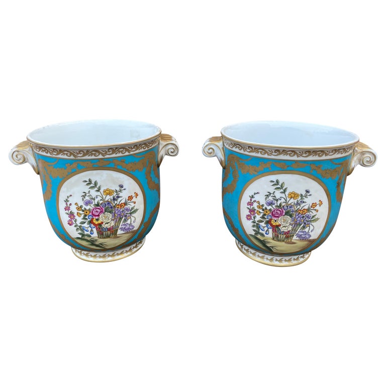 Meissen Pair of Cachepots Planters Flower Blossoms, 20th Century at 1stDibs