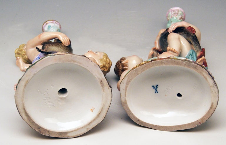 Meissen Pair of Candlesticks Cherubs Dolphins Kaendler Models 1145 1146 ...