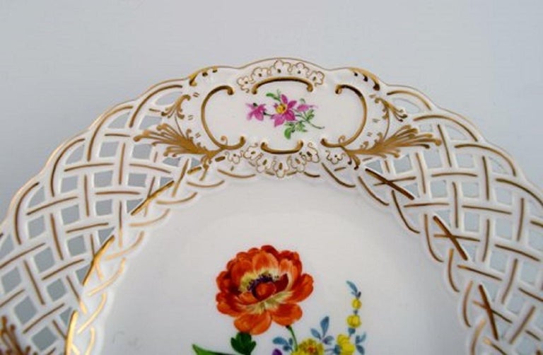 Meissen Plate in Openwork Porcelain with Hand Painted Flowers, 20th ...