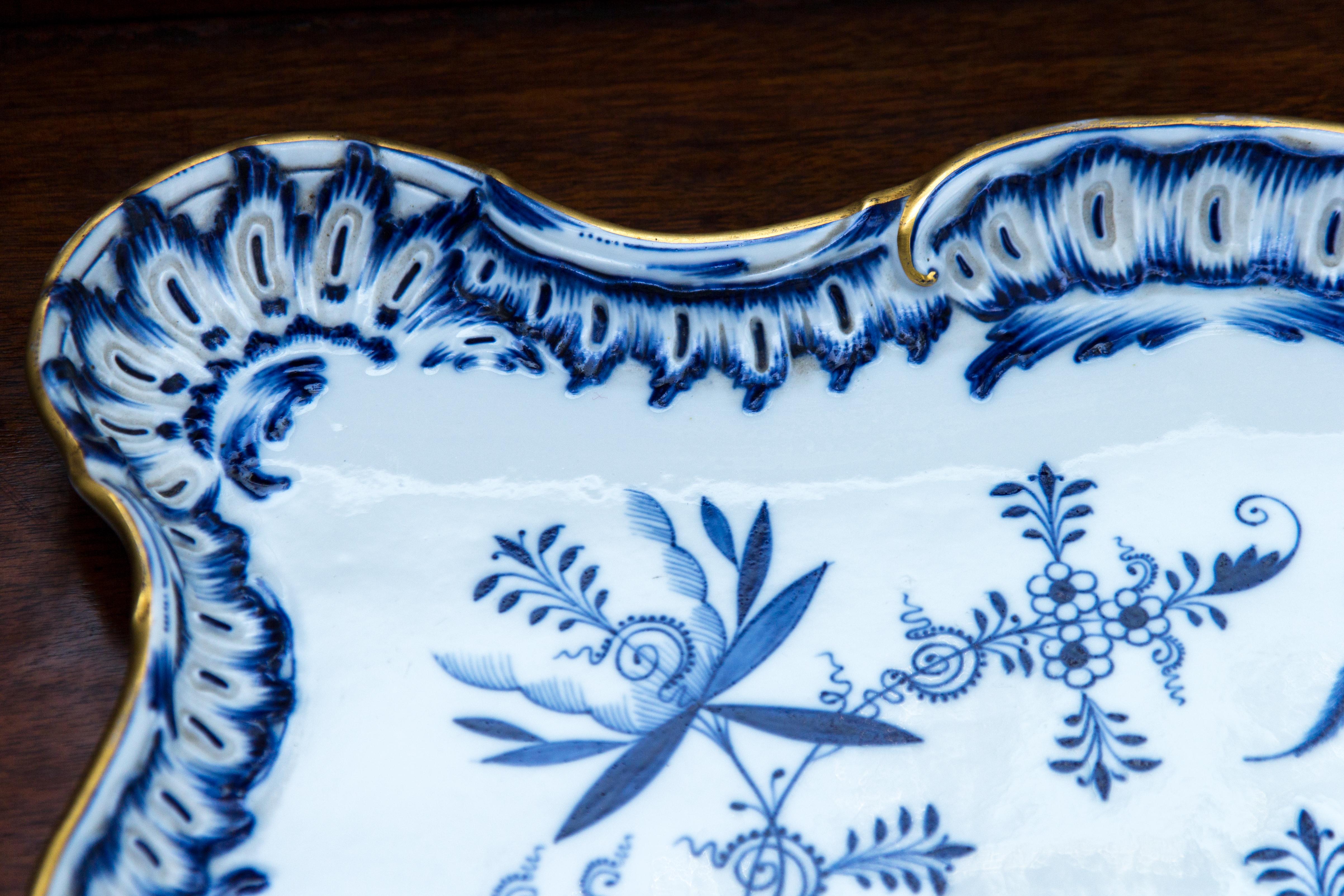 Meissen Porcelain Blue Onion Pattern Square Serving Plate Platter with ...