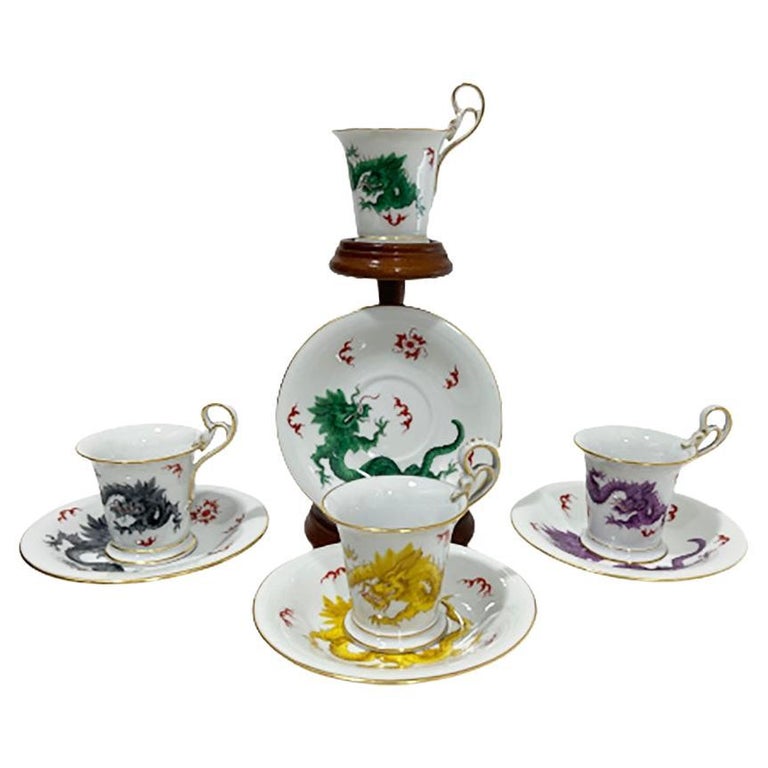 Meissen Porcelain Cups and Saucers with the "Ming Dragon" Motif at 1stDibs