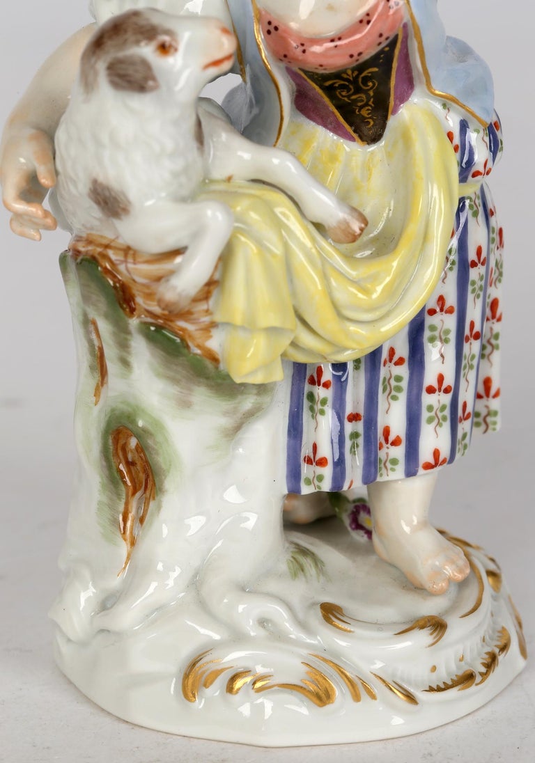 Meissen Porcelain Figurine of a Girl Feeding a Sheep For Sale at 1stDibs