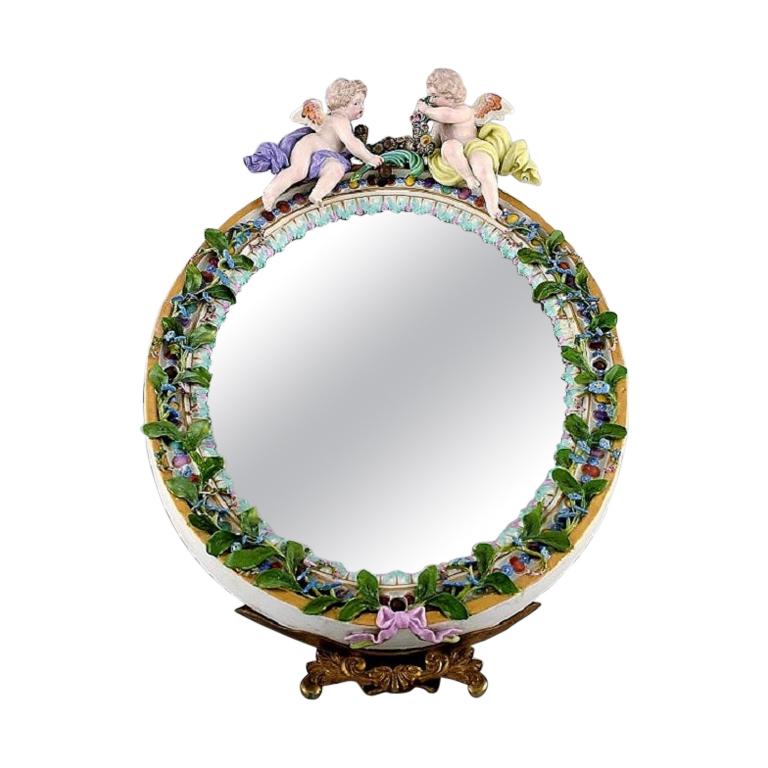 Meissen Porcelain Mirror, Decorated with Angels and Repousse Flowers ...