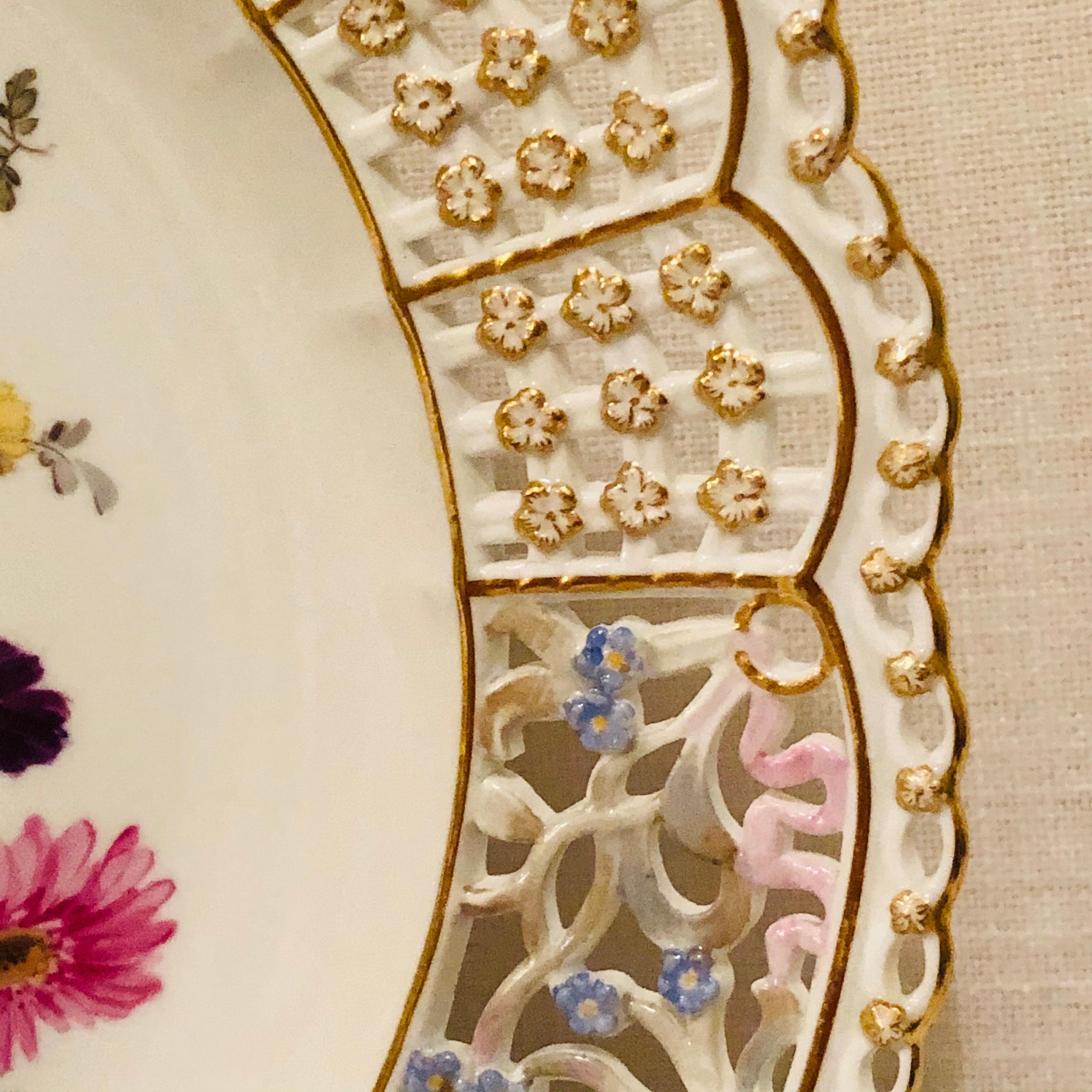 Meissen Reticulated Cabinet Plate with Large Bouquet and Raised Forget ...