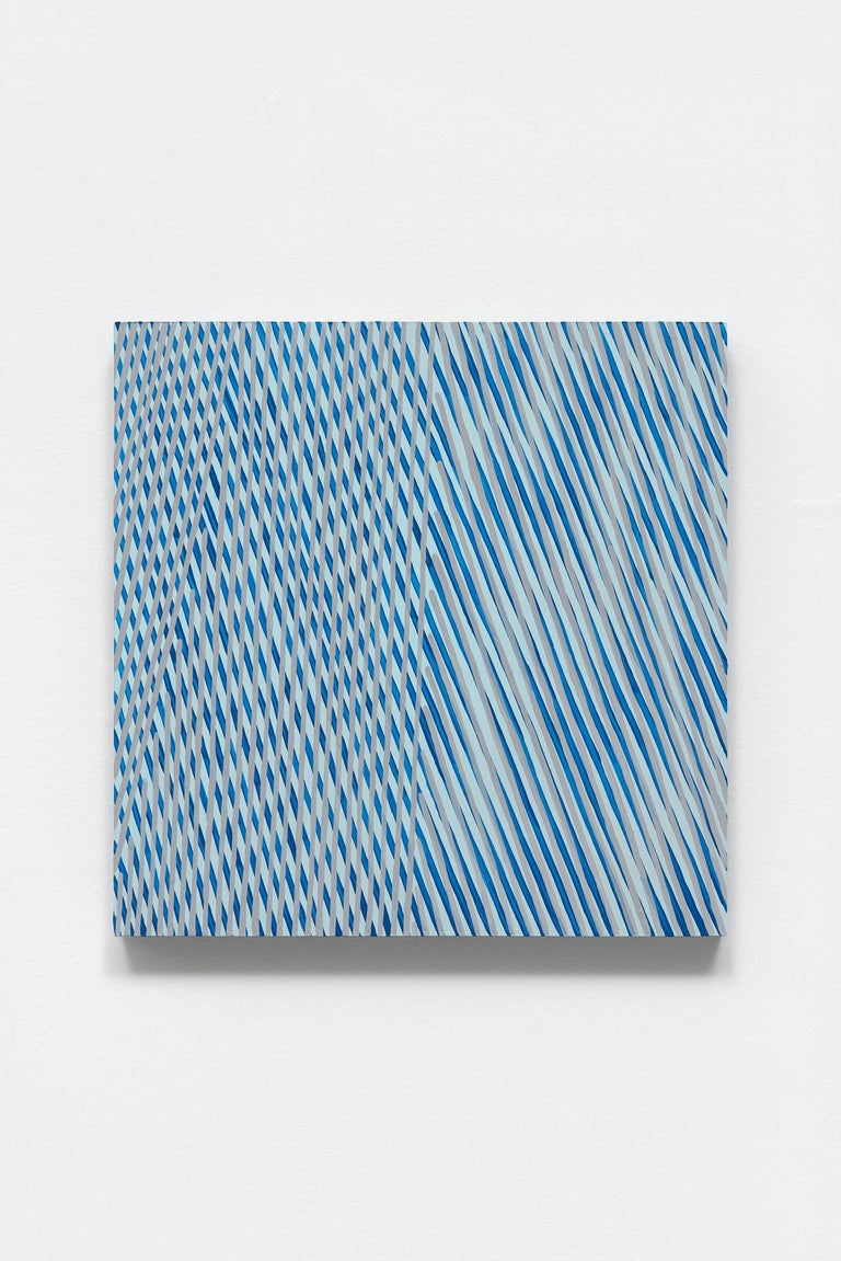 Mel Prest - Untitled (maraca), blue abstract optical painting, acrylic ...