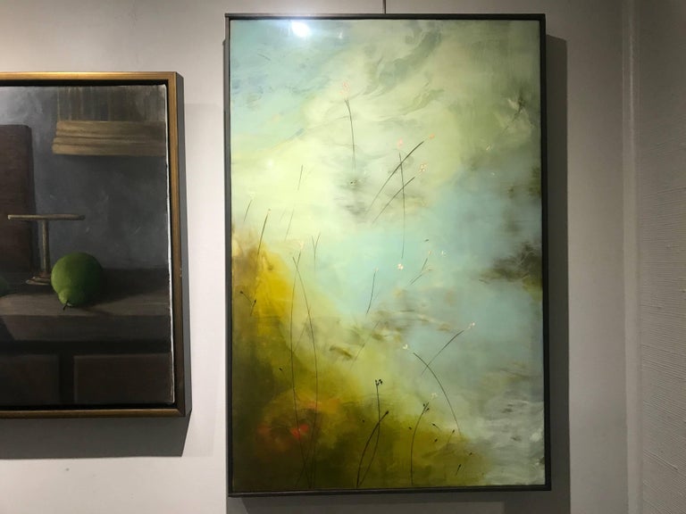 Mel Rea - Bloom, Abstract Vertical Framed Encaustic and Resin on Board ...