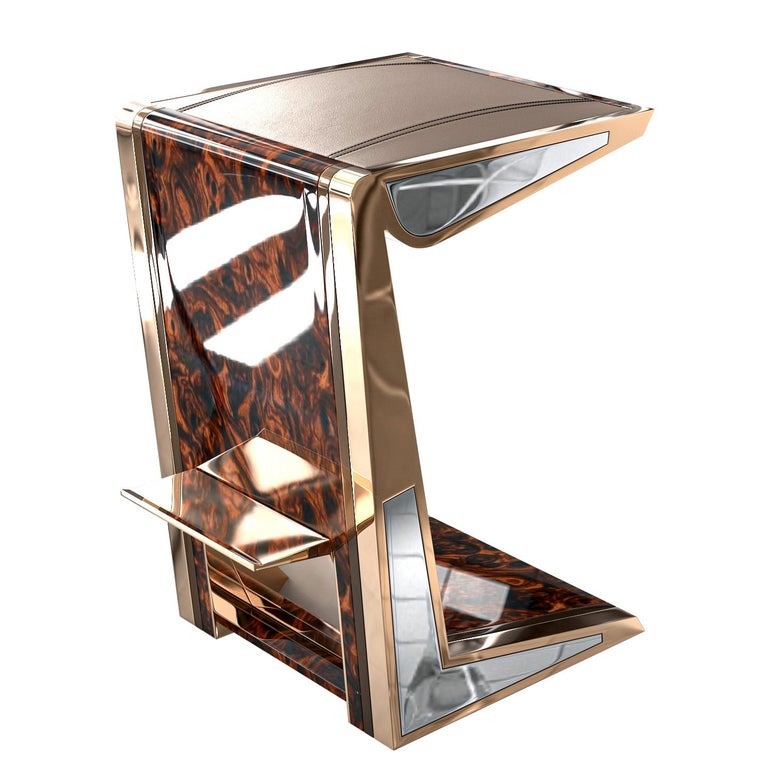 "Melagrana" Bar Stool with Burl Walnut, Stainless Steel and Bronze ...
