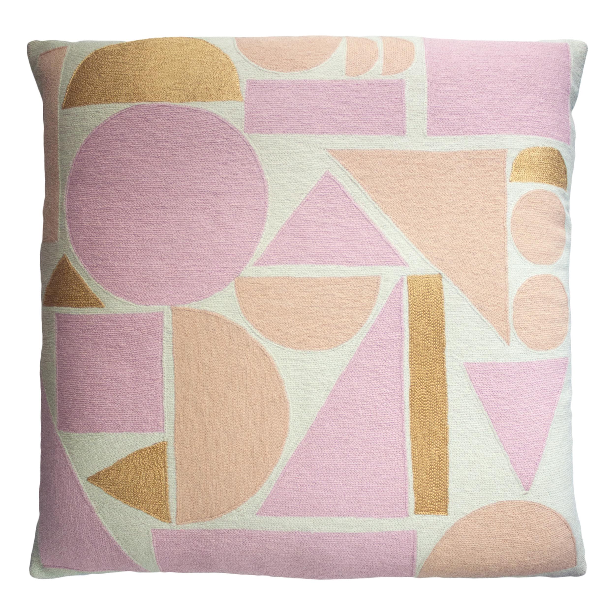 Melanie Coral and Gold Hand Embroidered Modern Geometric Floor Pillow ...