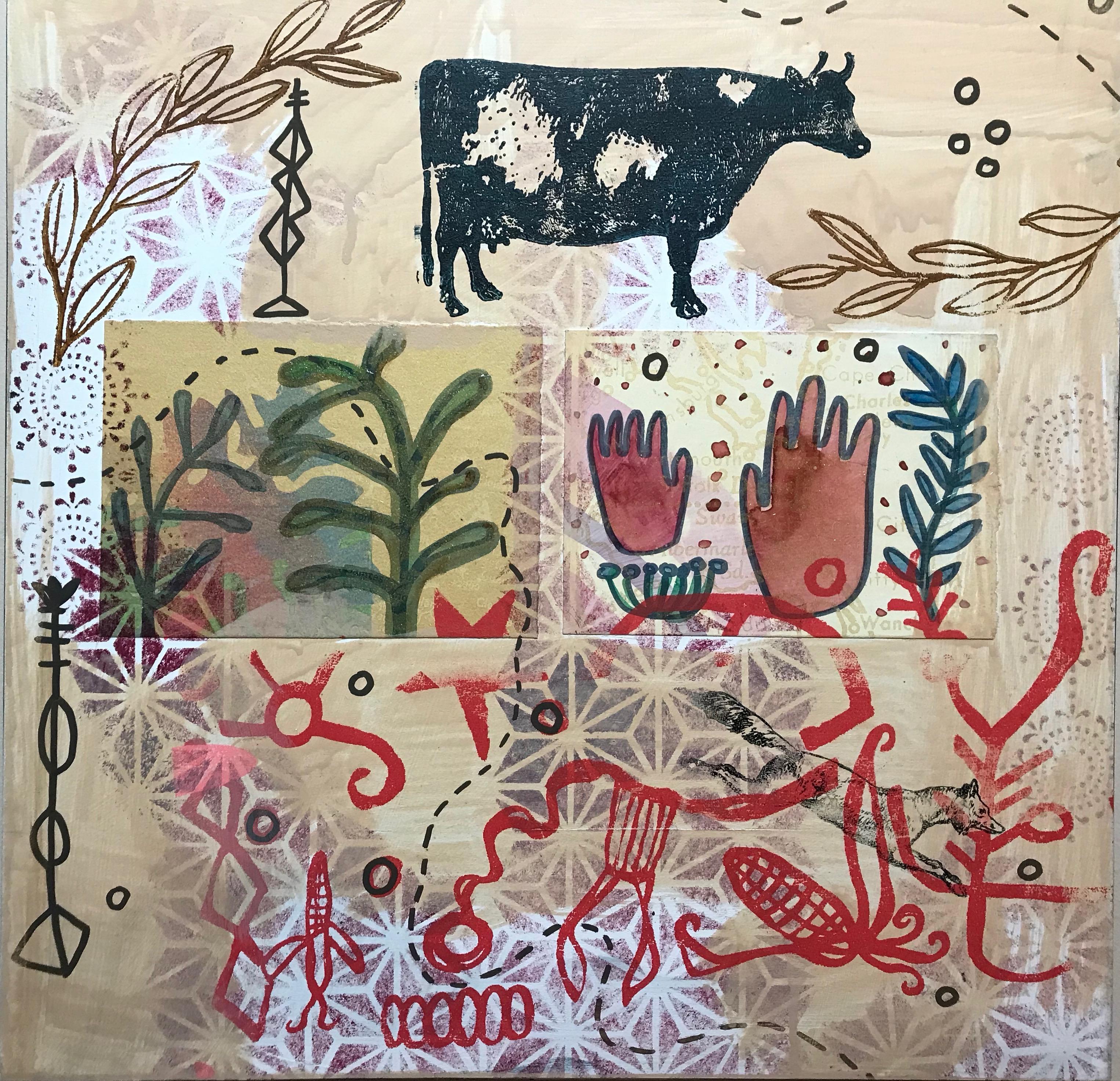Melanie Yazzie - Summer Walk, Melanie Yazzie painting, rabbit flowers ...