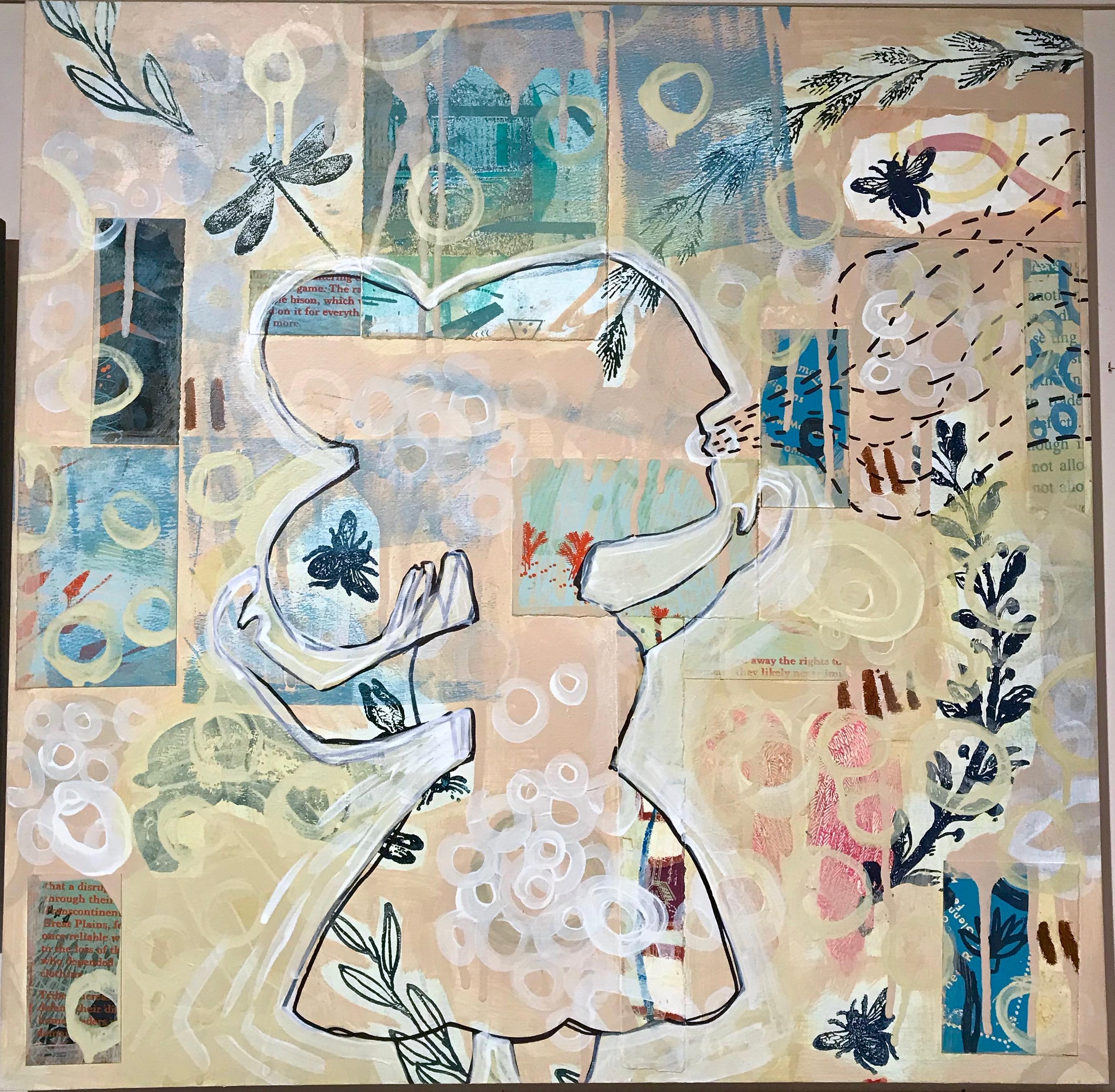 Melanie Yazzie - Quiet, oil on canvas painting horse green yellow ...