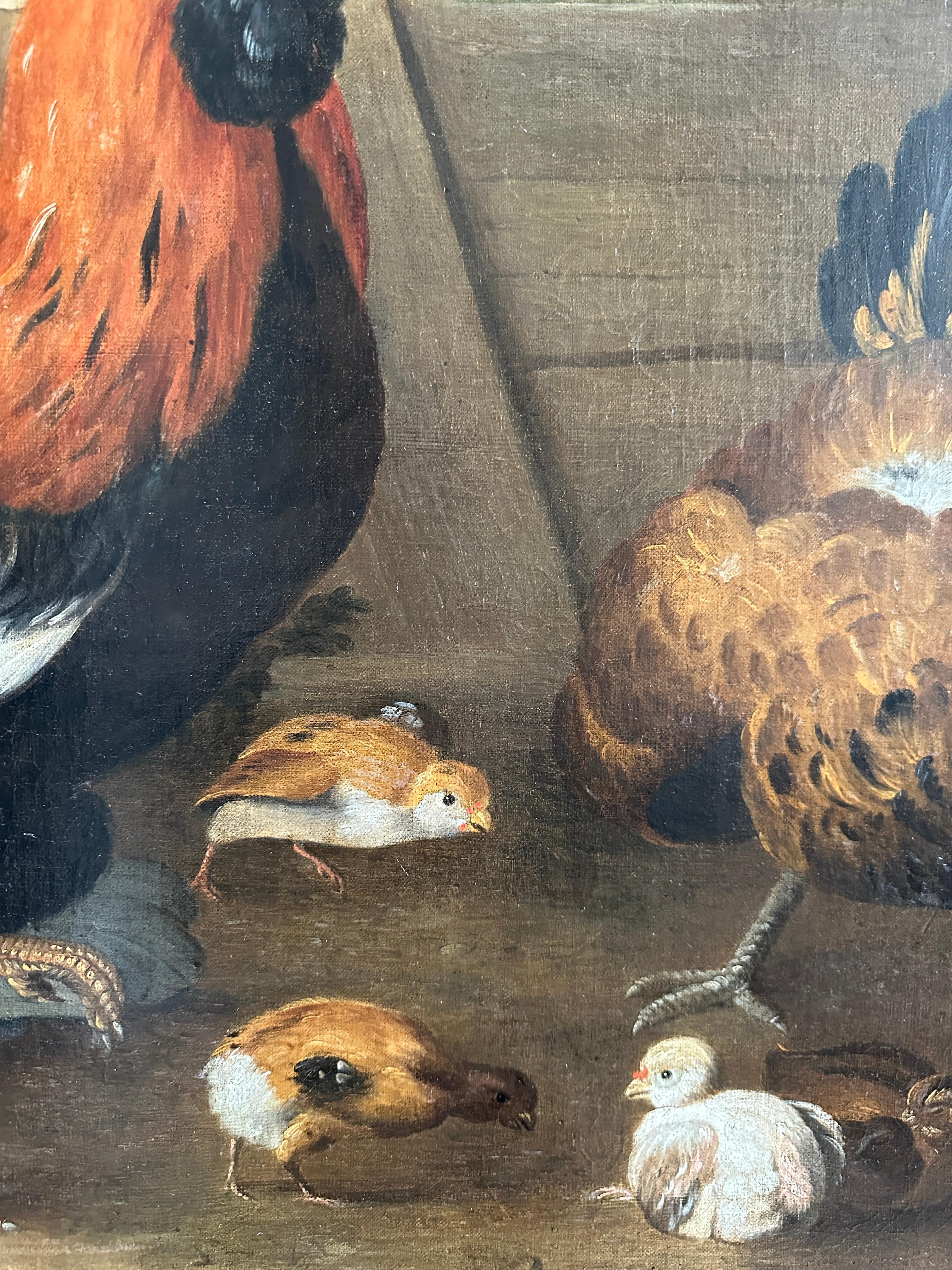 18th century painting of a cockerel, hens, chicks and other birds For ...